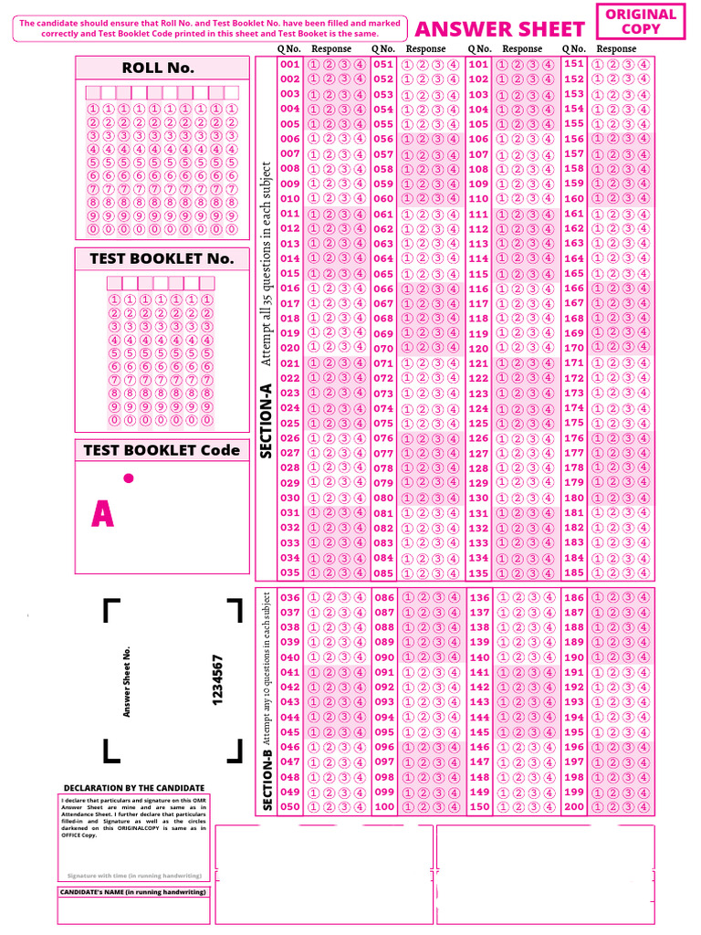 OMR Original Copy - New NEET Pattern | PDF | Optical Character ...