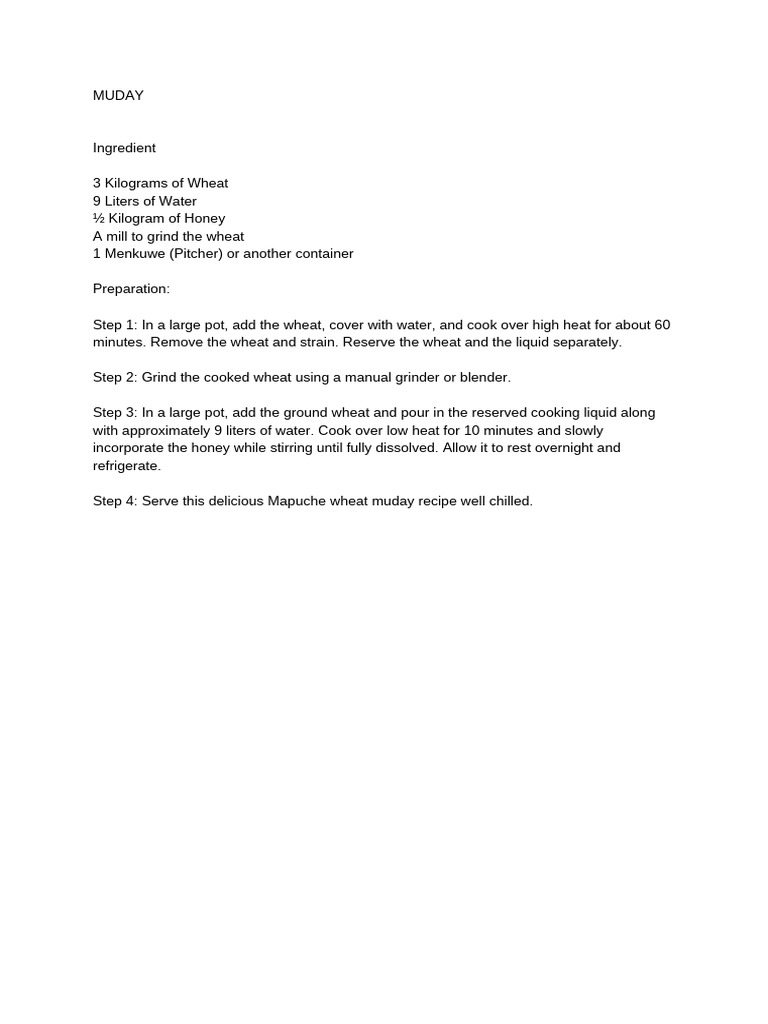 Mapuche Muday Recipe Guide | PDF