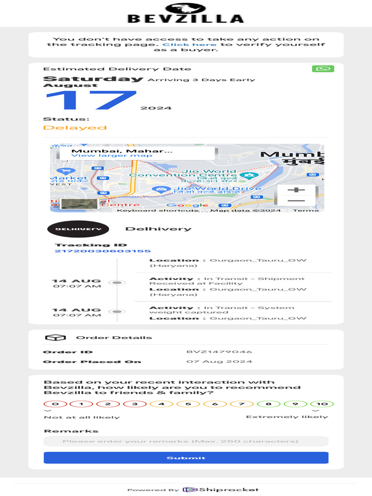 Bevzilla - Order Tracking - by Shiprocket | PDF