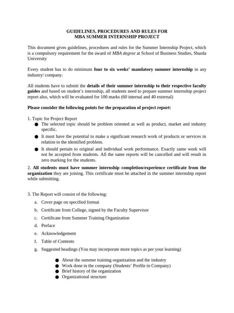 MBA SIP Guidelines 2021 | PDF