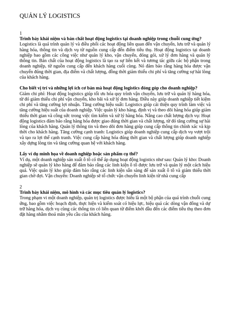 Quản Lý Logistics | PDF