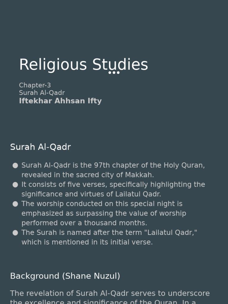 Religious Studies Ch-3Sura Al-Qadr Ifty 2 | PDF | Surah | Quran