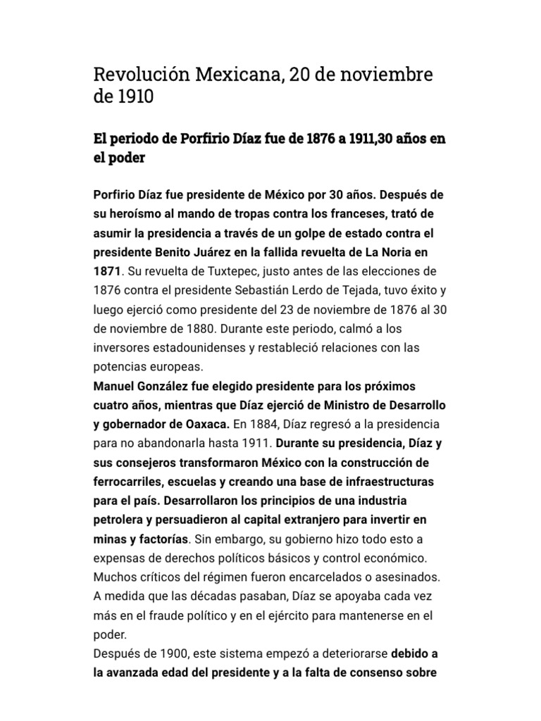 Revolución Mexicana, 20 de Noviembre de 1910 - Portal Ciudadano | PDF | revolución mejicana | México