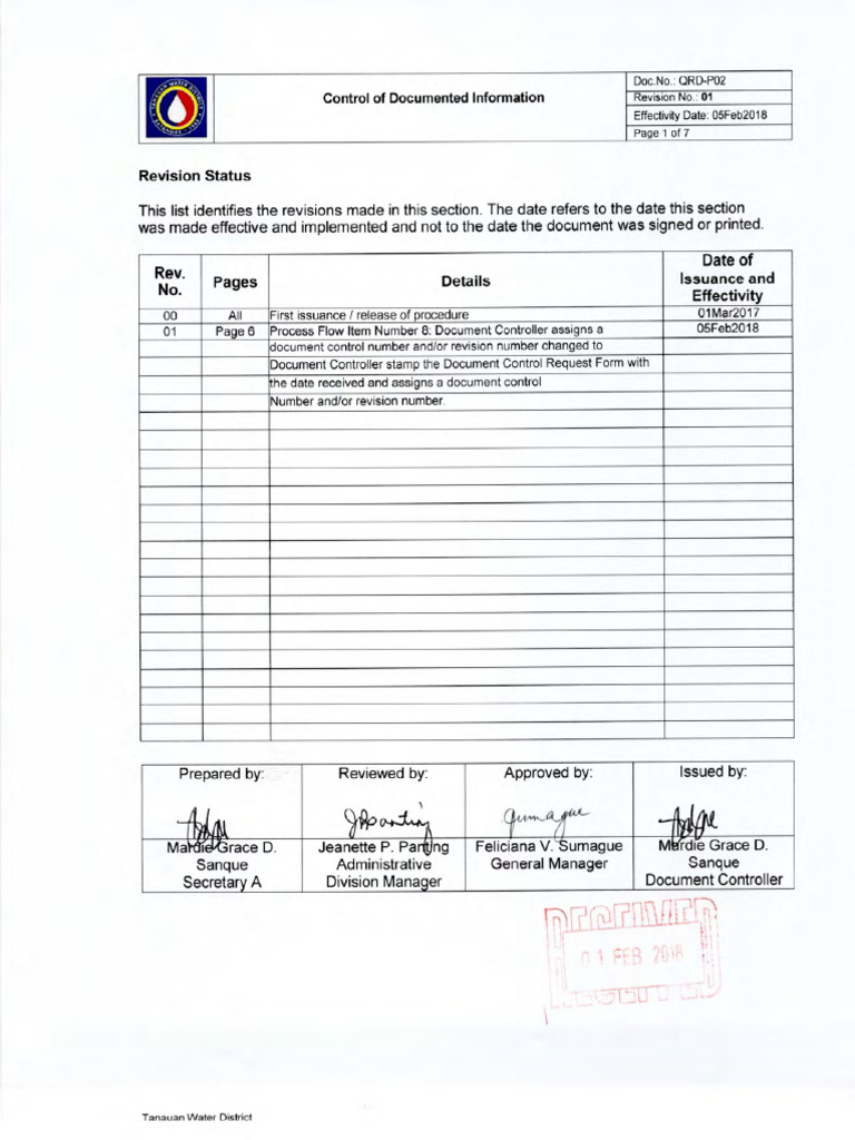 QRD p02 Rev01 Control of Documented Information | PDF