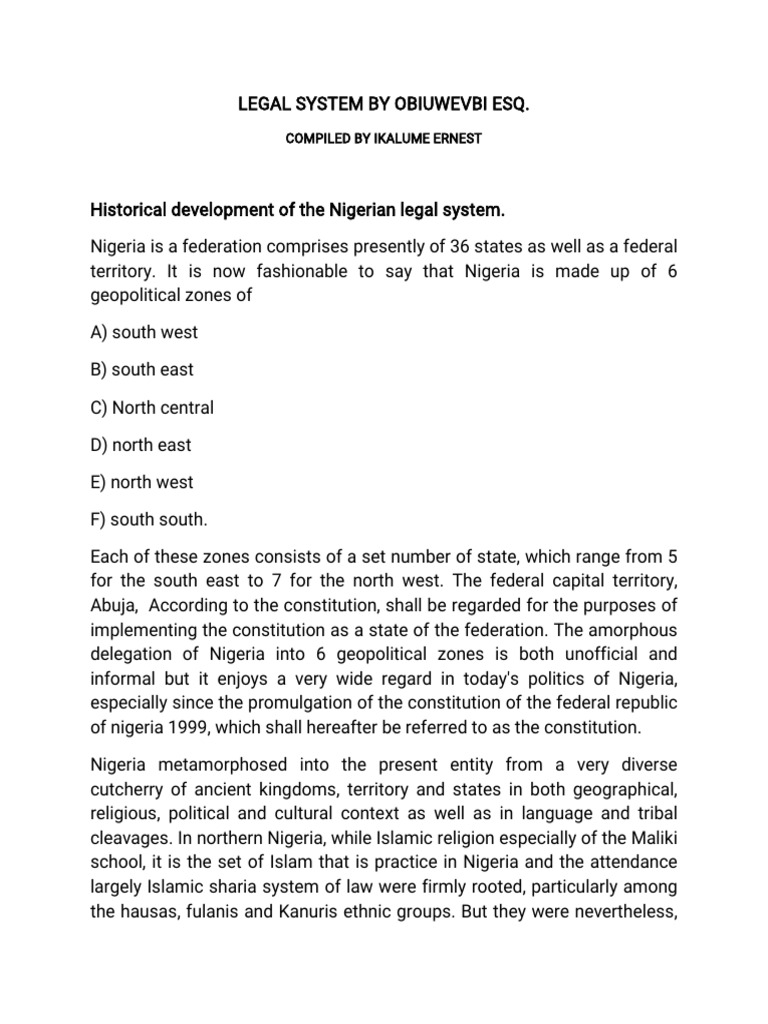 Legal Sytem (Obiuwevbi Perspective) | PDF