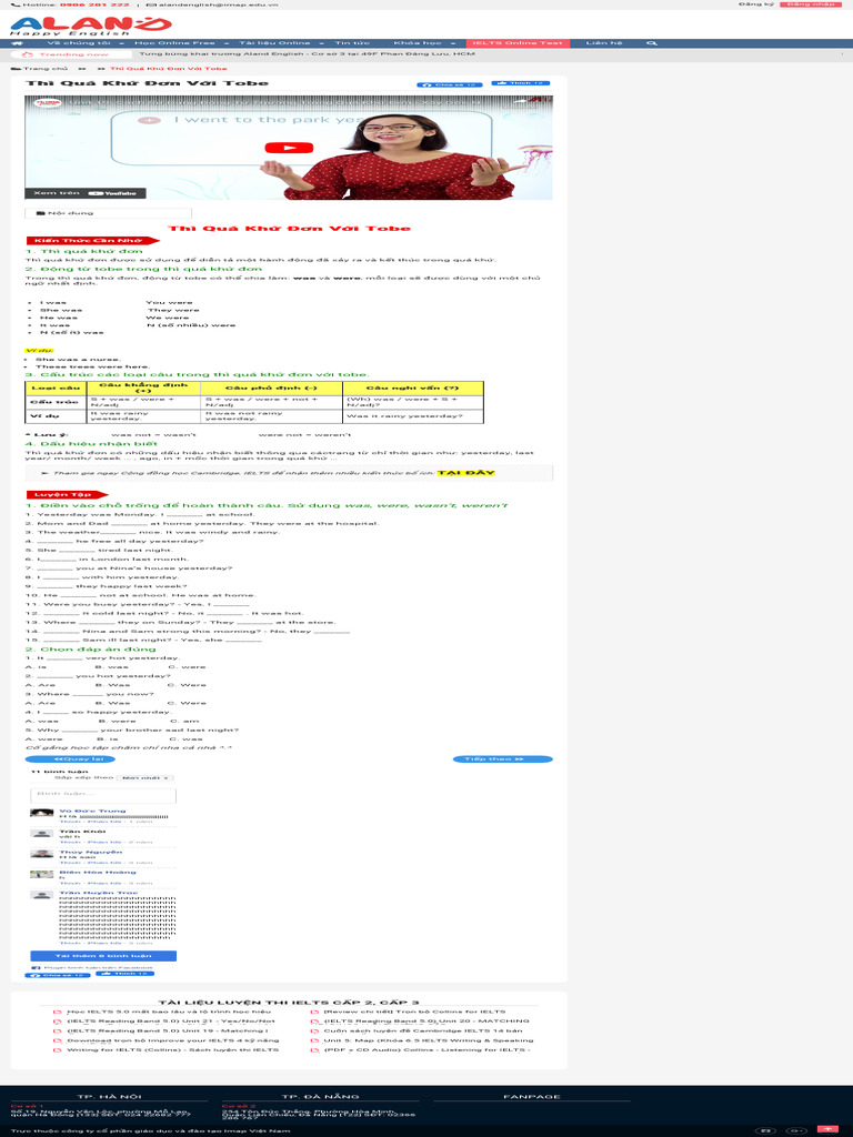 Thì Quá Khứ Đơn Với Tobe - Aland English | PDF