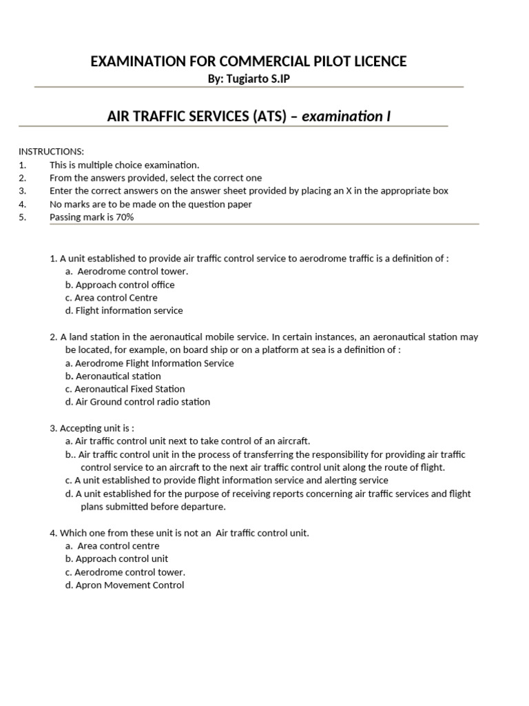 EVAL AIR TRAFFIC SERVICES LIFT - Exam 1 | PDF | Air Traffic Control ...