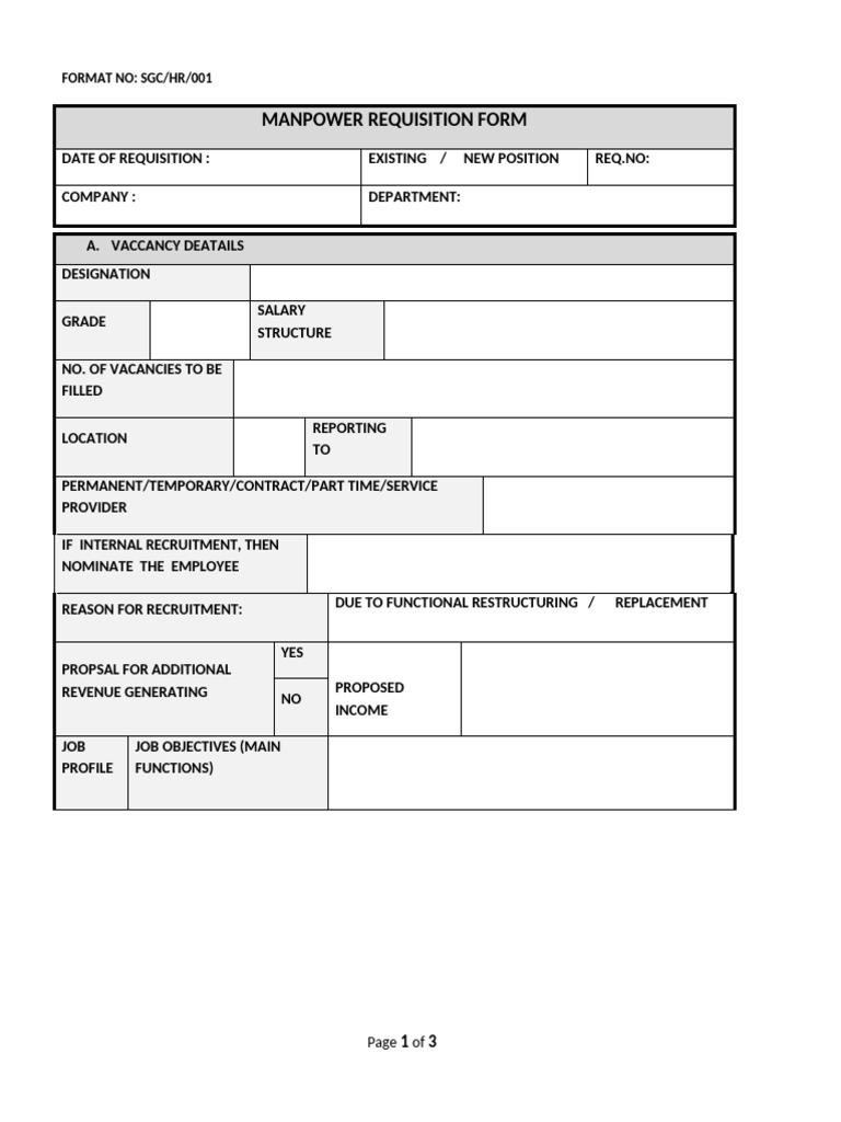 FORM 001 - Manpower Rquisition Form | PDF | Recruitment | Employment