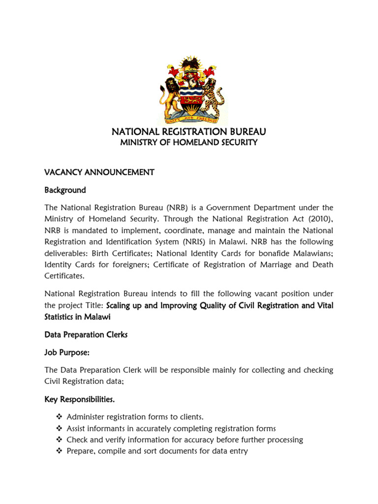 NRB Vacancy For Data Preparation Clerks | PDF | Identity Document ...