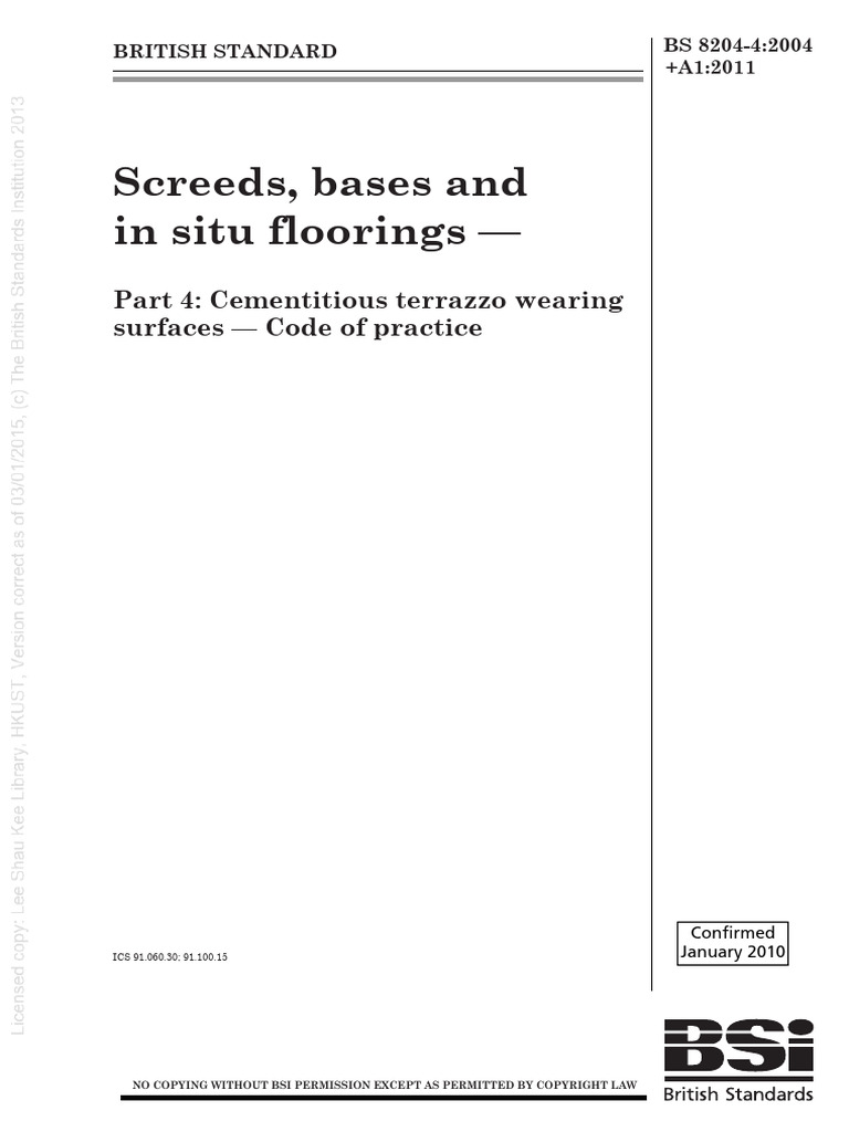 Screeds, Bases and in Situ Floorings - : Part 4: Cementitious Terrazzo ...