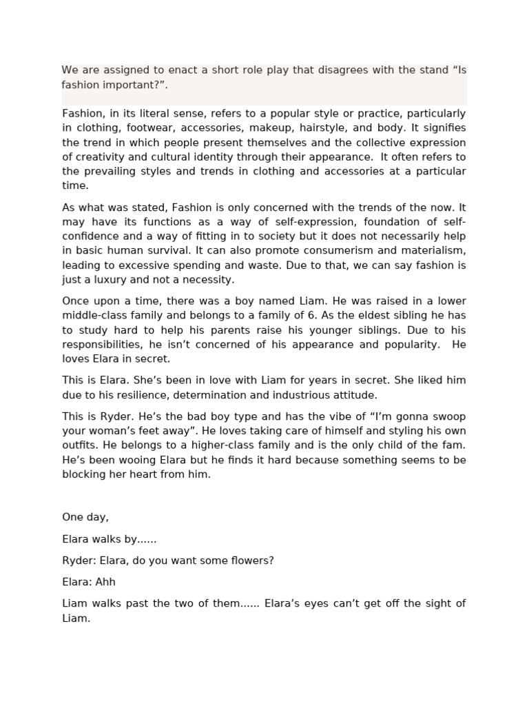 Short Roleplay of The Stand, Is Fashion Really Important? | PDF ...