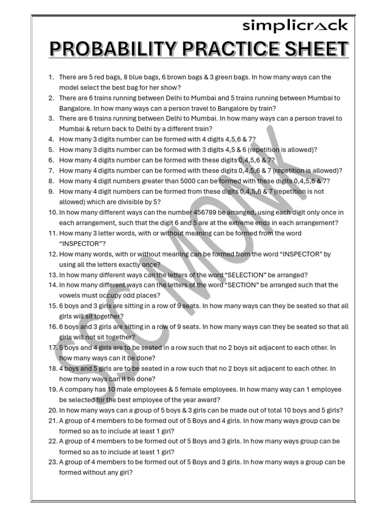 Probability Practice Sheet | PDF