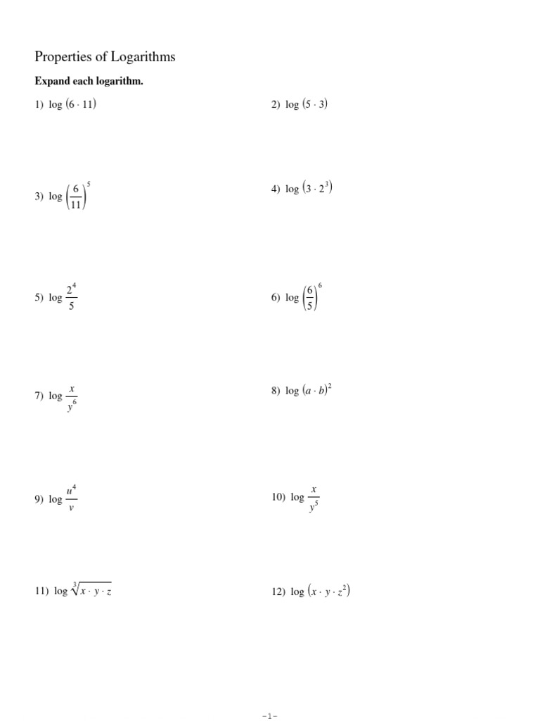Properties of Logarithms - 1-2 | PDF | Mathematical Relations | Mathematical Concepts