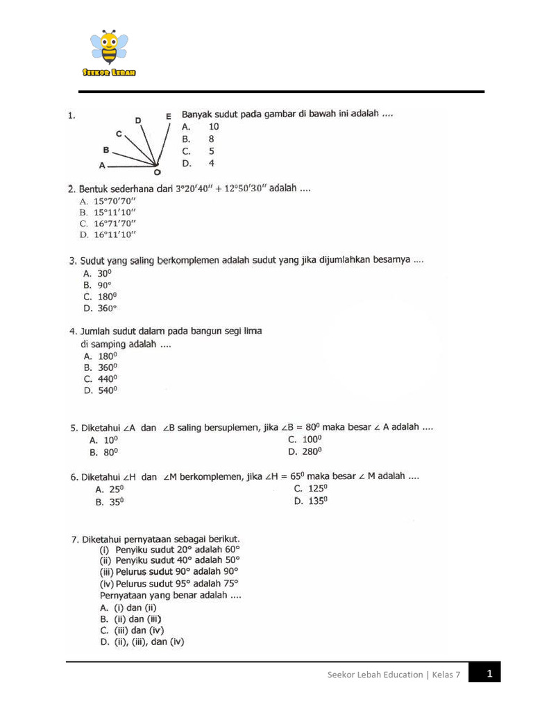 Soal PTS MTK KLS 7 | PDF