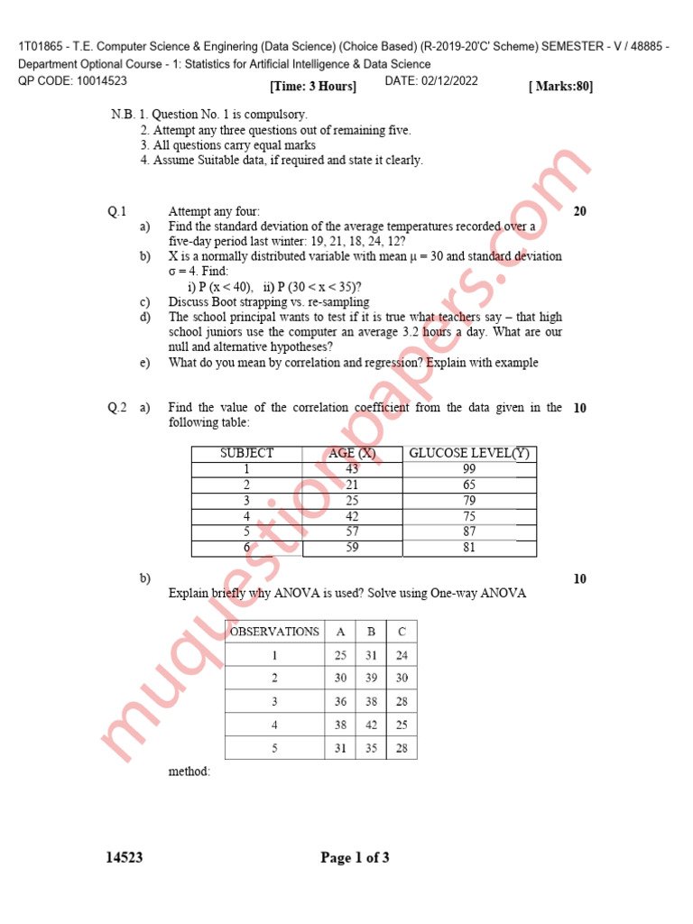 Sem 5 Question Papers 1 7 | PDF | Statistical Theory | Statistical Analysis