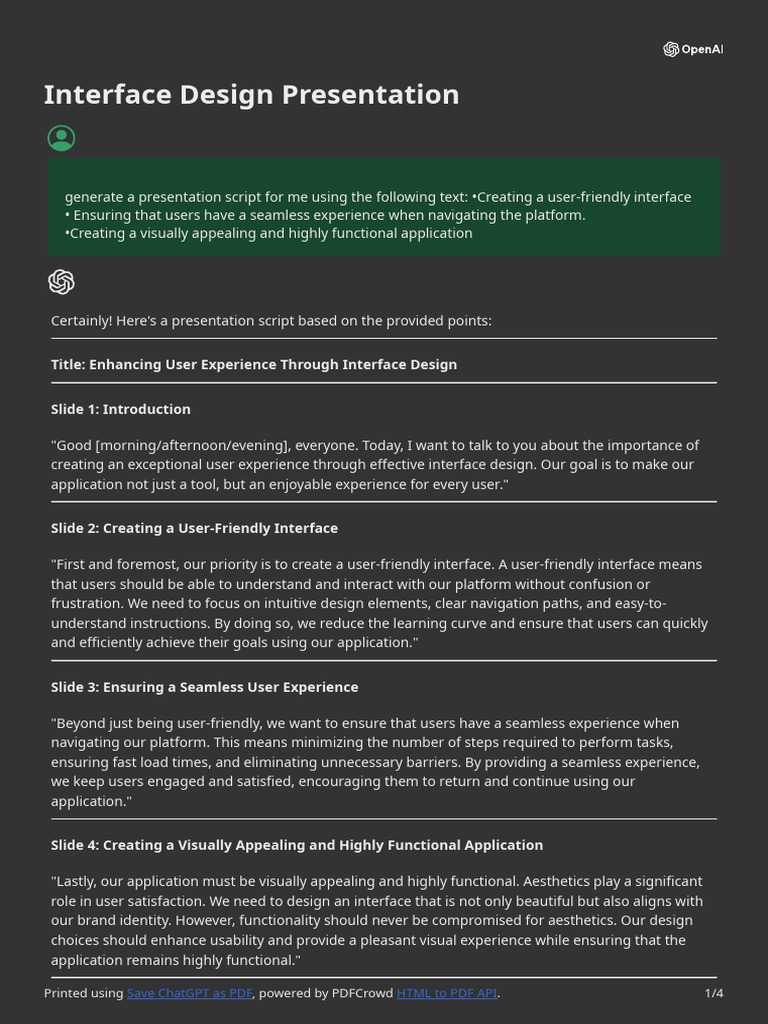 Interface Design Presentation | PDF | Usability | User Interface Design