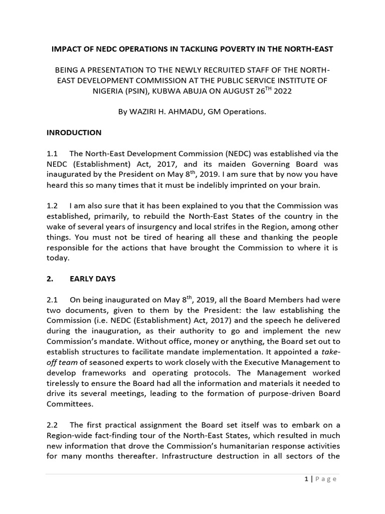 NEDC's Role in Alleviating North-East Poverty | PDF | Economies