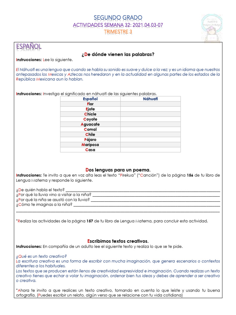 Actividades Sem34 Segundo Grado Mayo17al21d2021 | PDF | Náhuatl