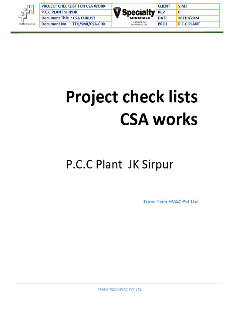 CSA Project Checklist for P.C.C Plant | PDF | Concrete | Lumber