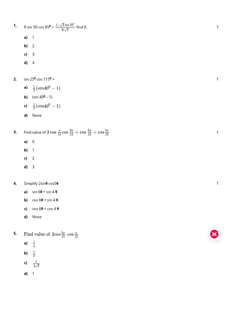 Trigonometric Equations and Simplifications | PDF