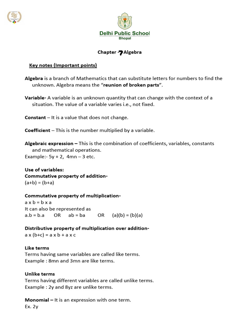 Resource 20241120172336 Class 6 Chapter 7 Algebra Notes | PDF