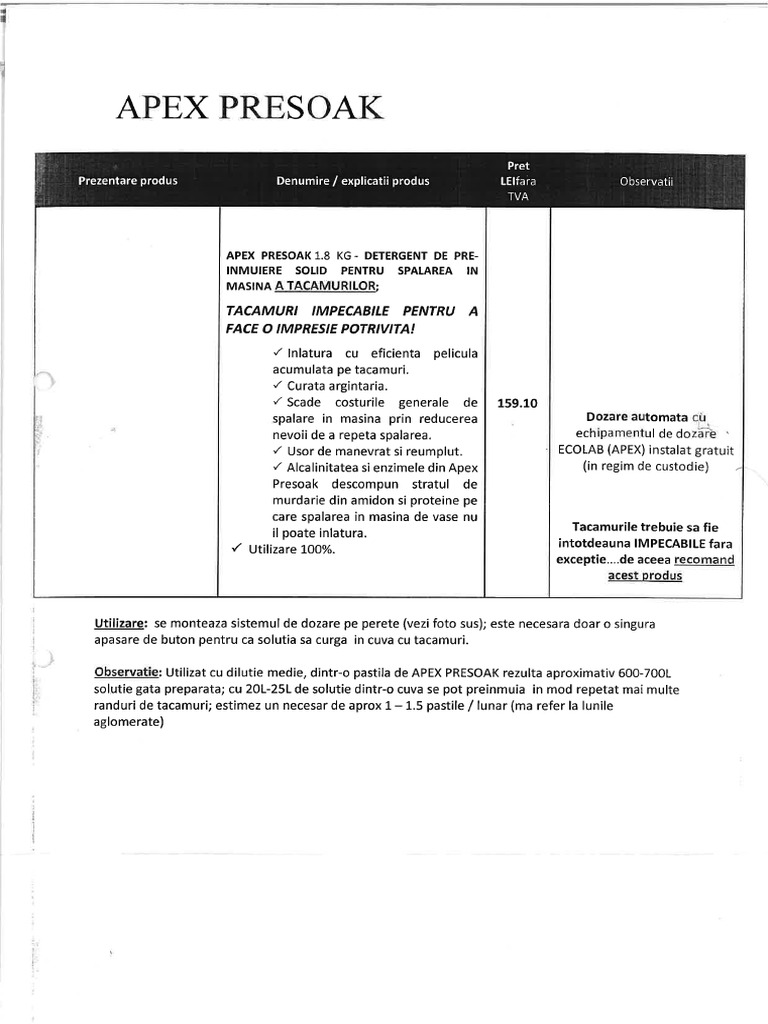 Apex Presoak | PDF