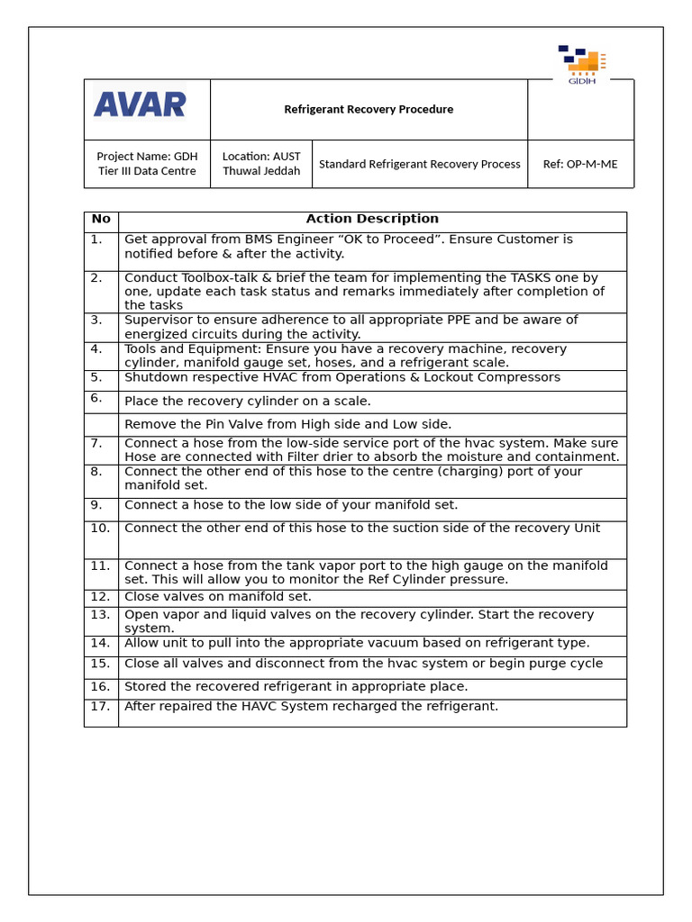 Refrigerant Recovery Procedure Guide | PDF | Home & Garden | Technology ...