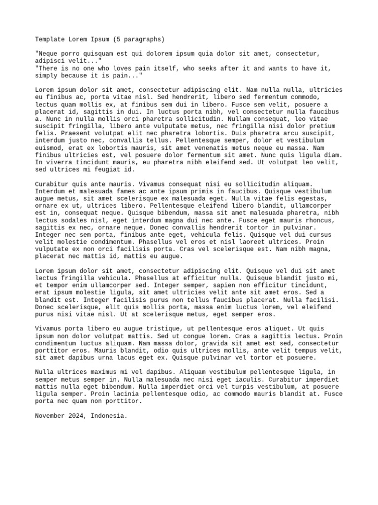Template Lorem Ipsum (5 Paragraphs) | PDF