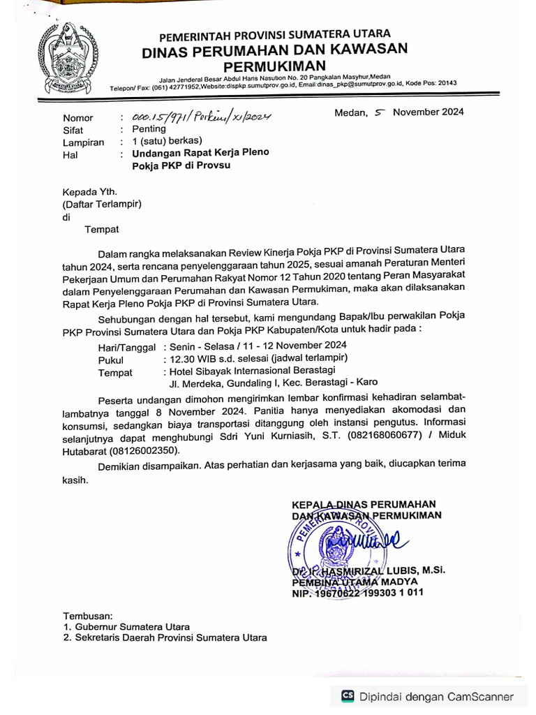 Undangan Raker Pokja PKP - Sibayak - 11-12 Nov 2024 | PDF