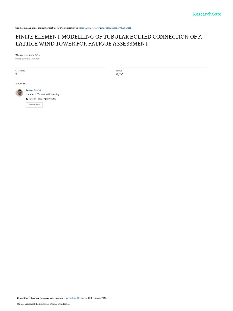 Finite Element Modelling of Tubular Bolted Connection of A Lattice Wind Tower For Fatigue ...