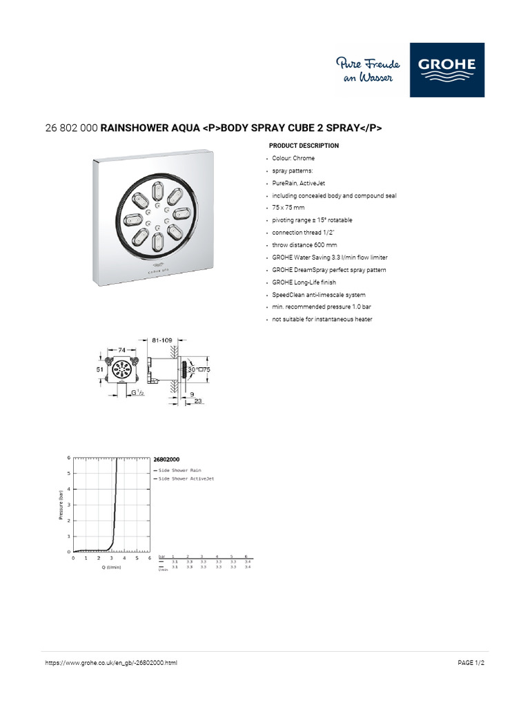 GROHE Specification Sheet 26802000 | PDF