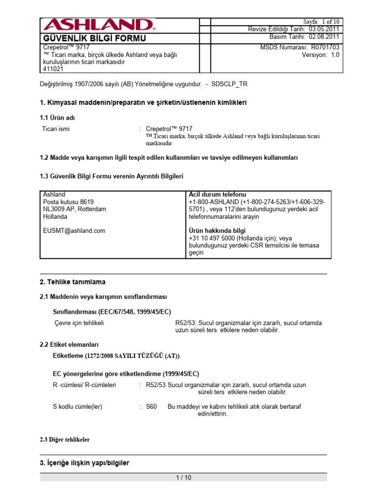 Crepetrol9717 Msds TR | PDF