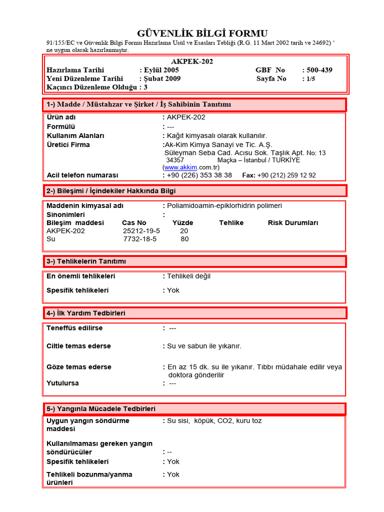 Akpek 202 Msds-Turk | PDF
