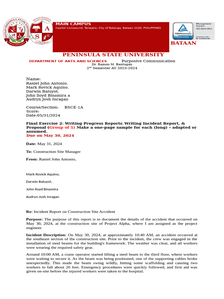 Final Exercise 2 Writing Incident Progress Reports | PDF | Efficient ...