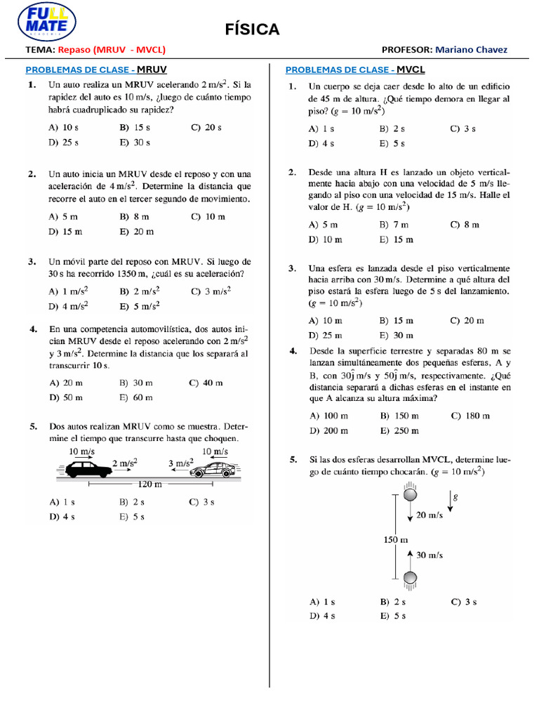 Física - Guía de Clase - Repaso (Mruv - MVCL) | PDF | Aceleración | Movimiento (física)