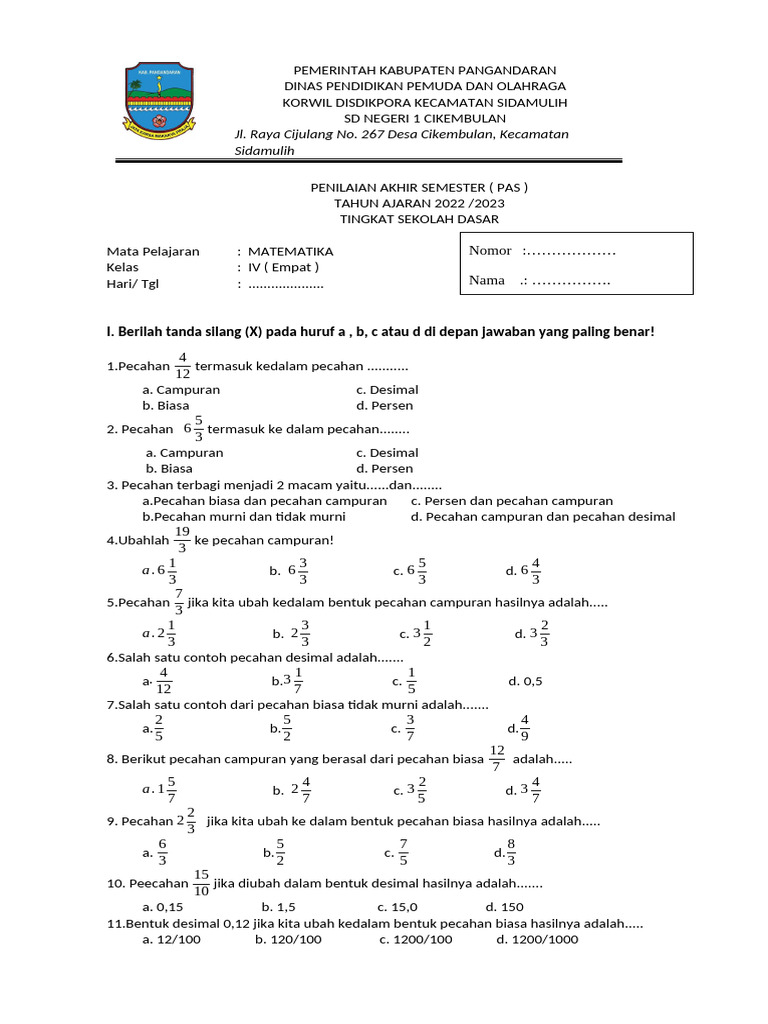SOAL UAS SEM 1 Baruuuu | PDF