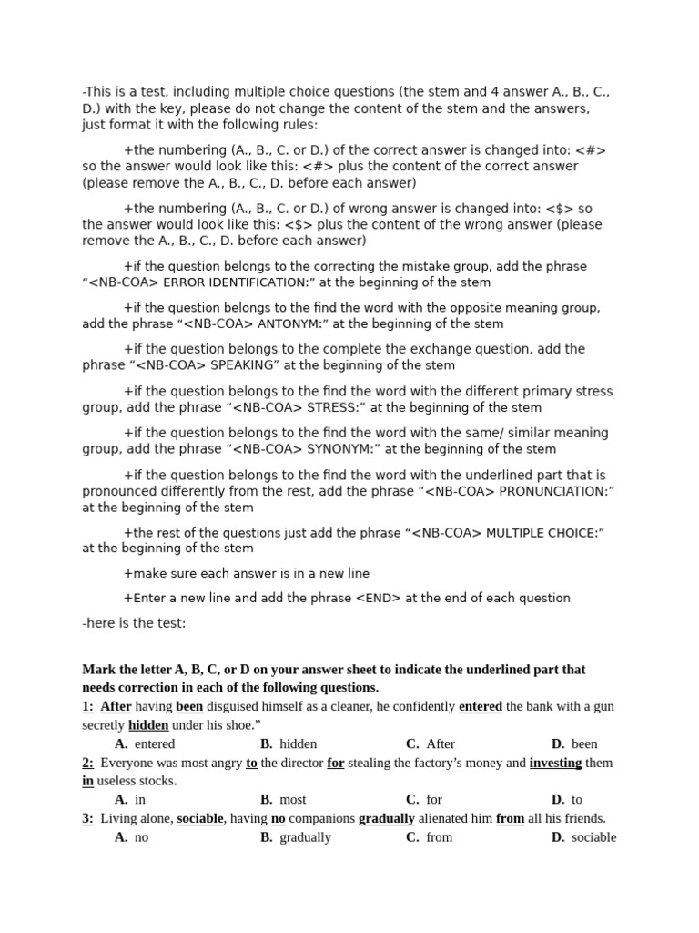 Prompt Cho GPT Multiple Choice | PDF | Multiple Choice