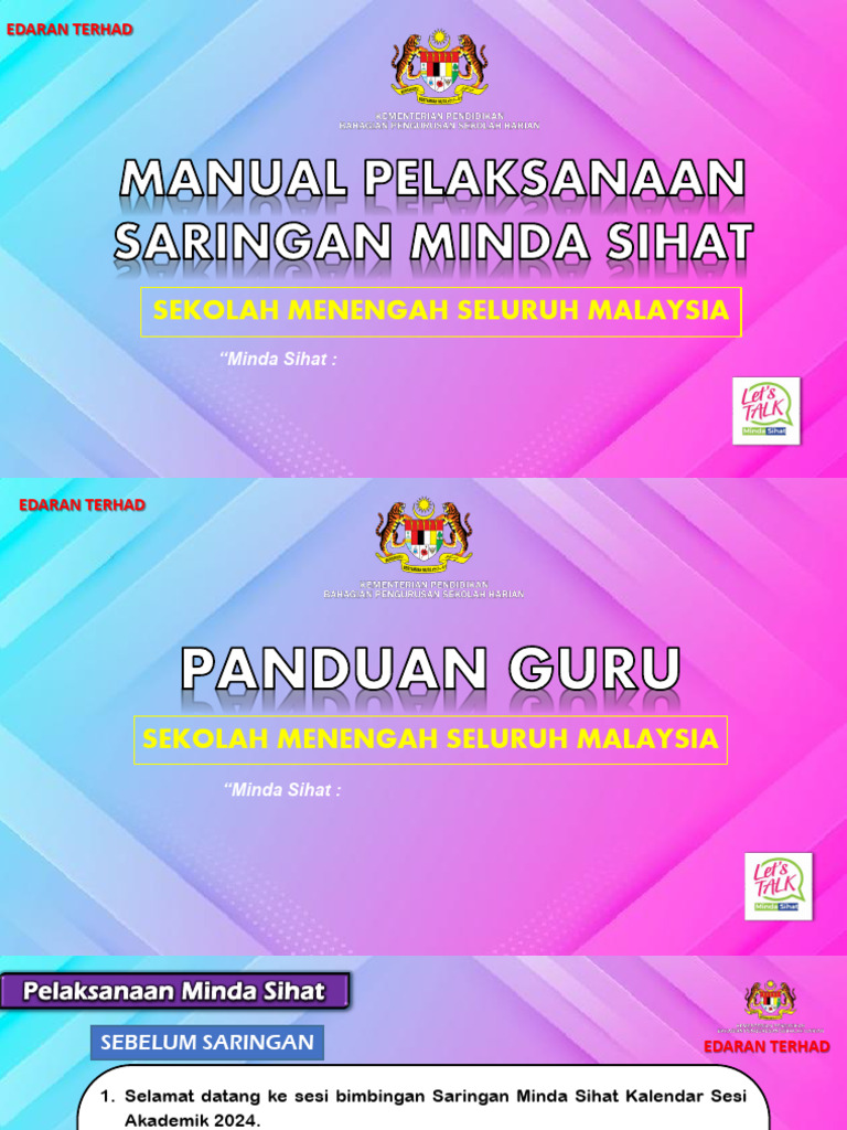 Manual Pelaksanaan Saringan Minda Sihat Sekolah Menengah 2024 | PDF