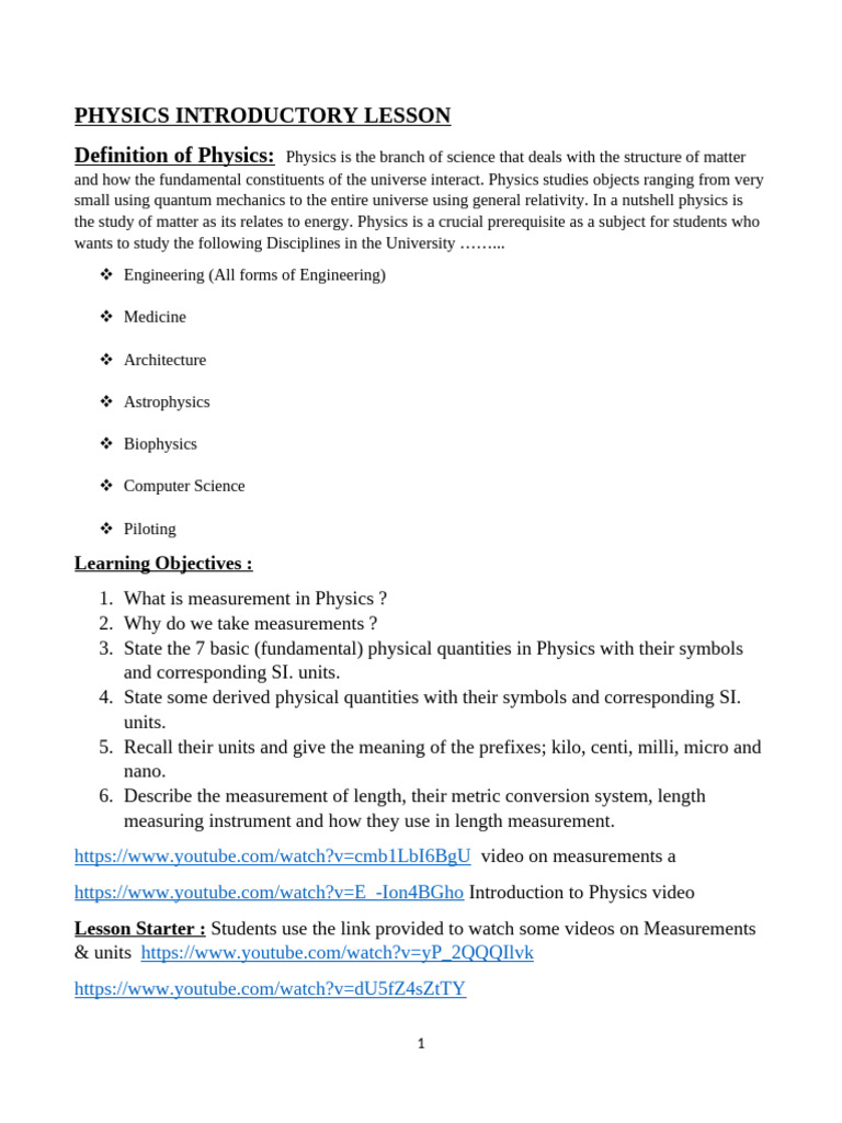 Physics Introductory Note 1 | PDF | Measurement | Kilogram