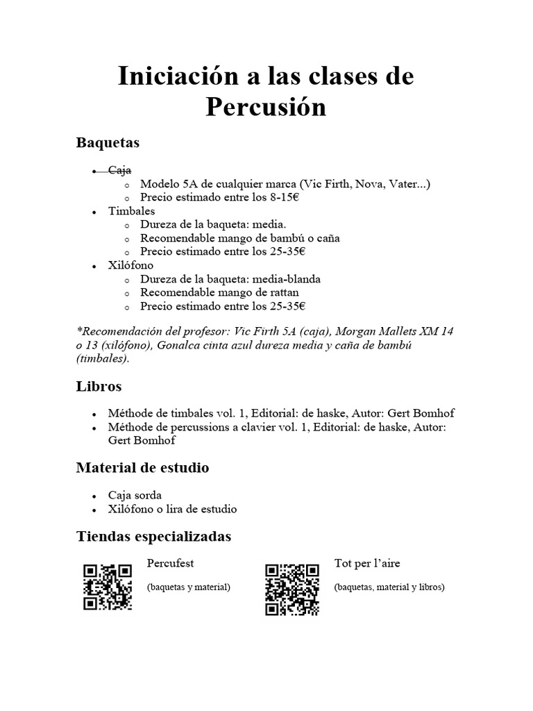 Iniciación A Las Clases de Percusión v.3 | PDF