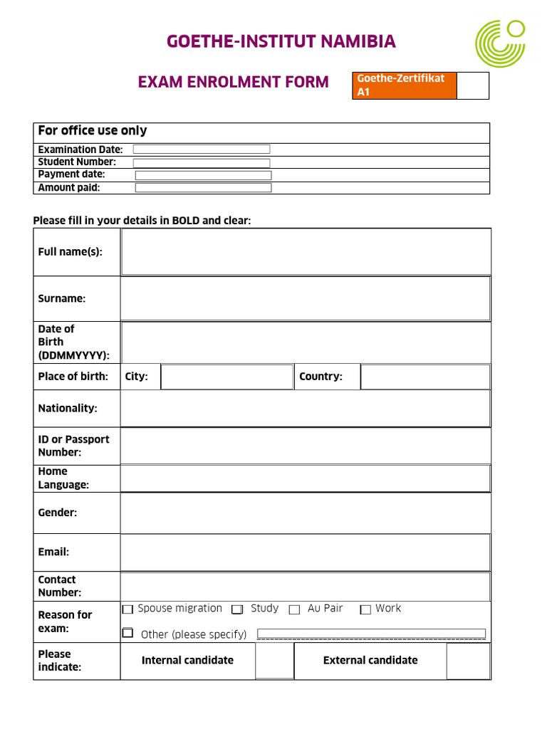 A1 Examination Enrolment Form 1121 | PDF | Indemnity