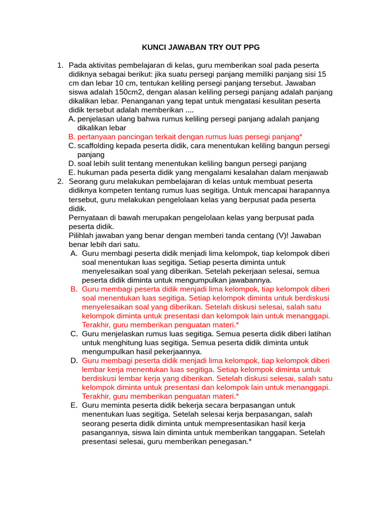 Kunci Jawaban Try Out PPG | PDF | Karier & Perkembangan