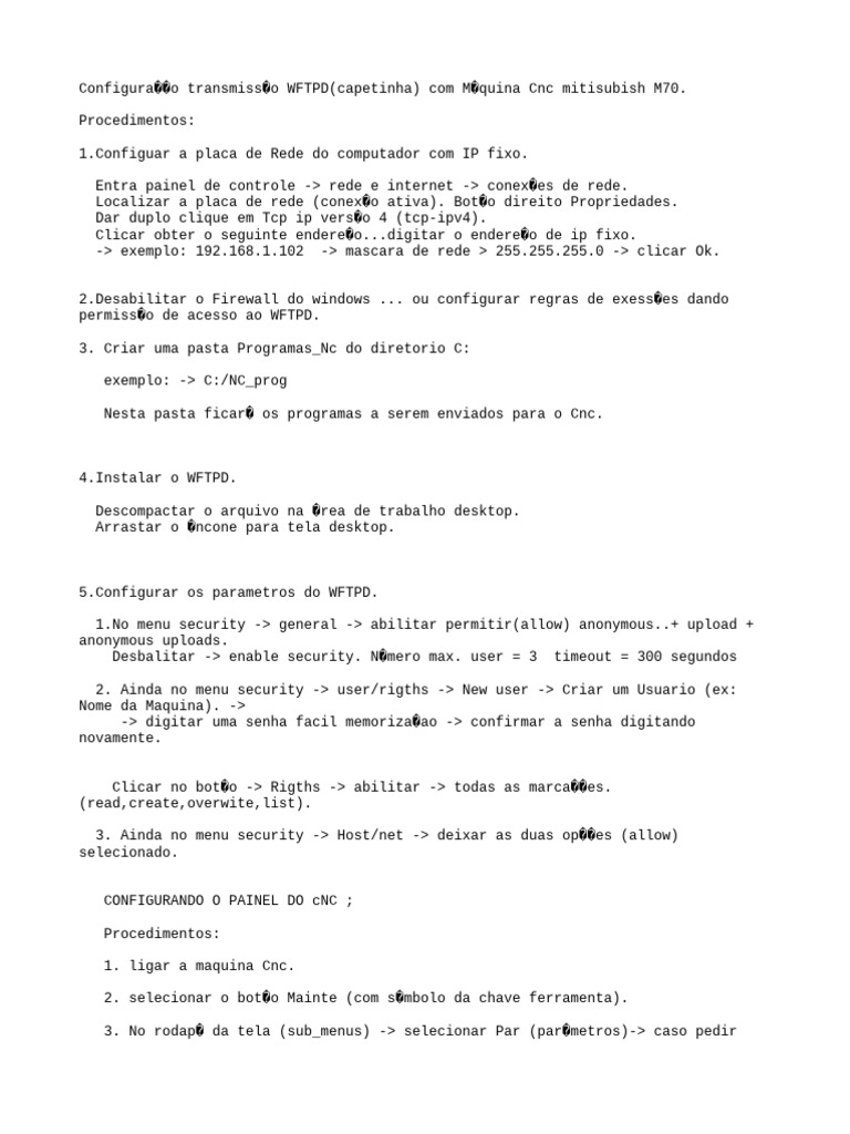 Configuração do WFTPD para CNC M70 | PDF | Informática | Redes de ...