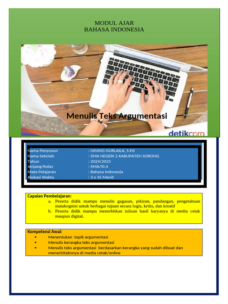 Modul Ajar Menulis Teks Argumentasi | PDF | Seni