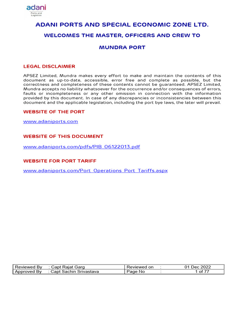 Port Information Booklet | PDF | Shipping