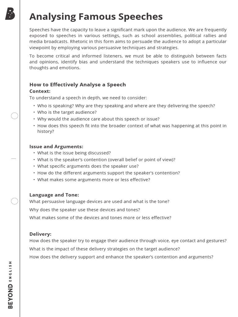 Analysing Famous Speeches | PDF | Public Speaking | Human Communication