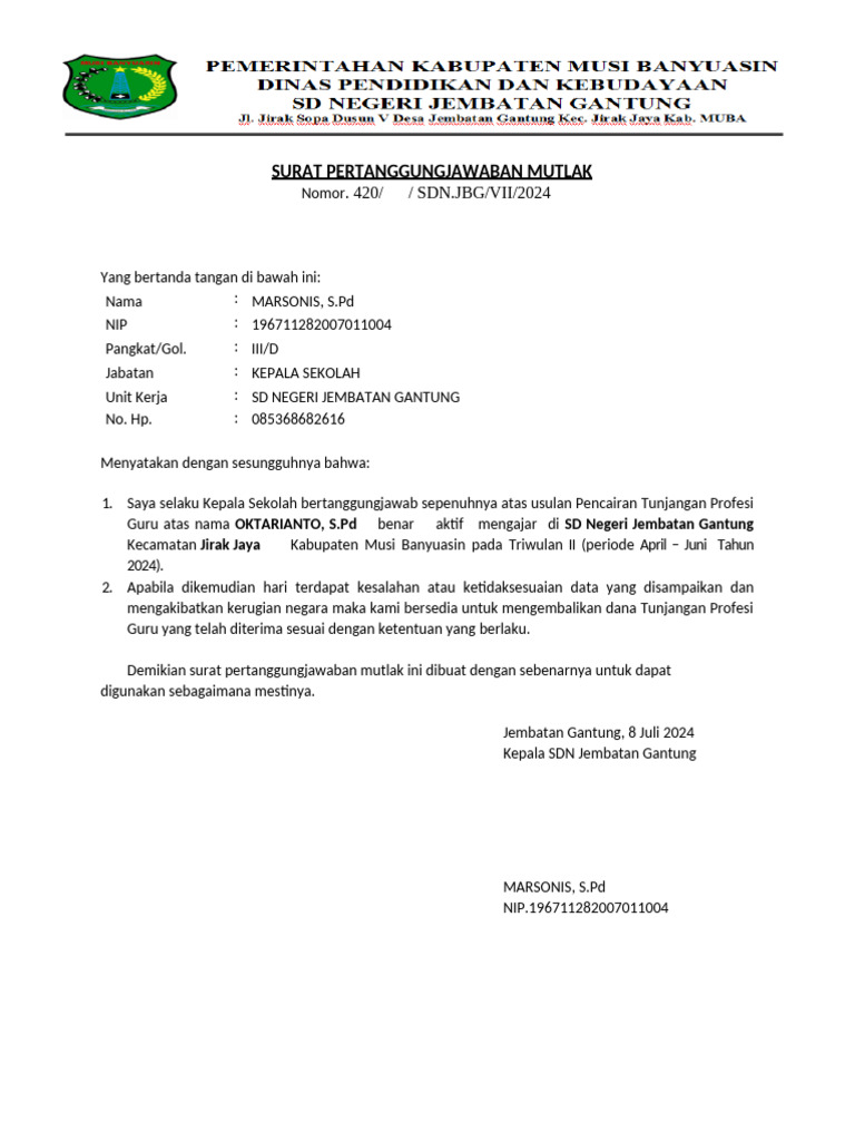 Contoh SPTJM Tunjangan Profesi | PDF