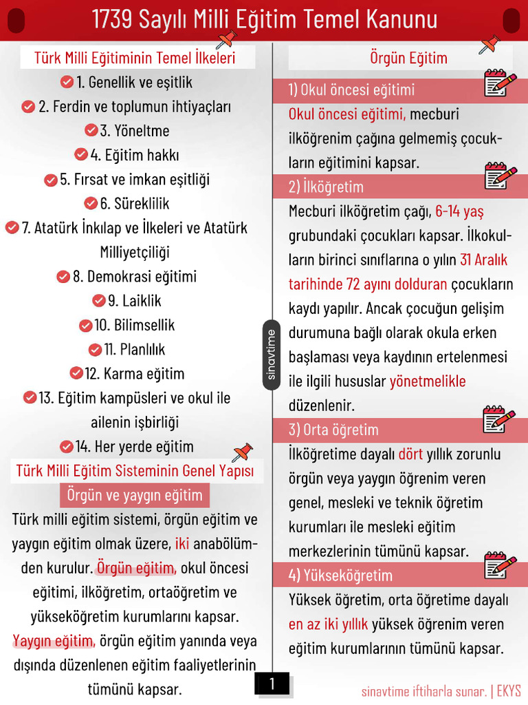 1739 Milli Egitim Kanunu - Yeni - Sinavtime | PDF