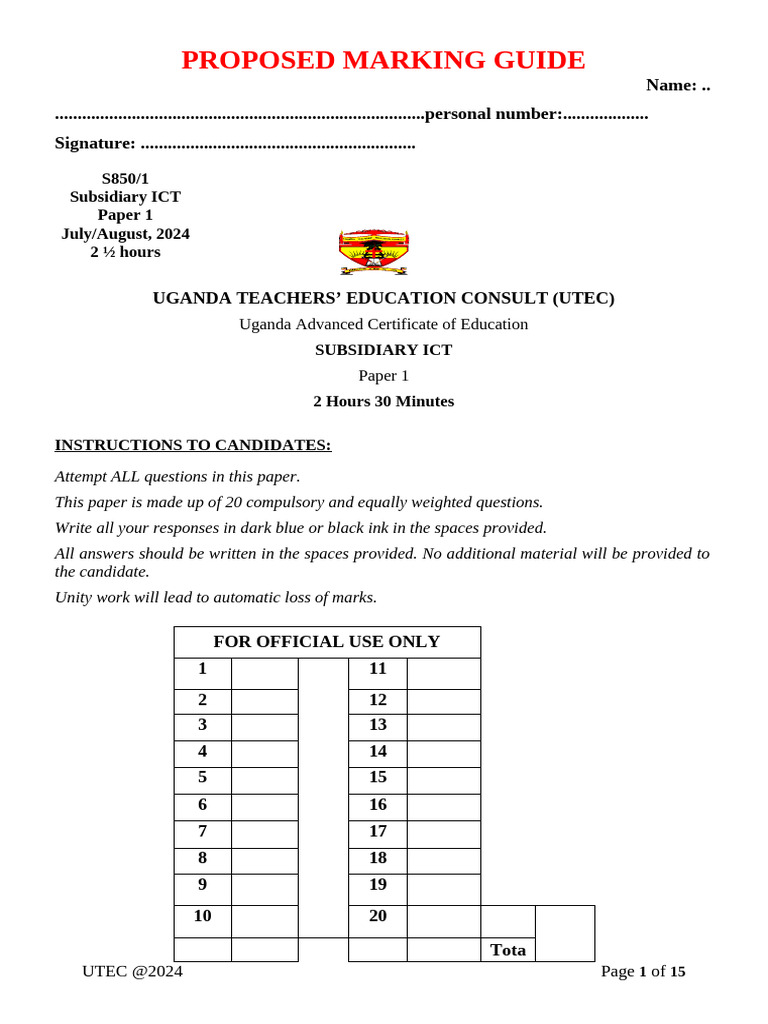 Utec Ict Theory-Marking Guide 2024 | PDF | Transmission Medium ...
