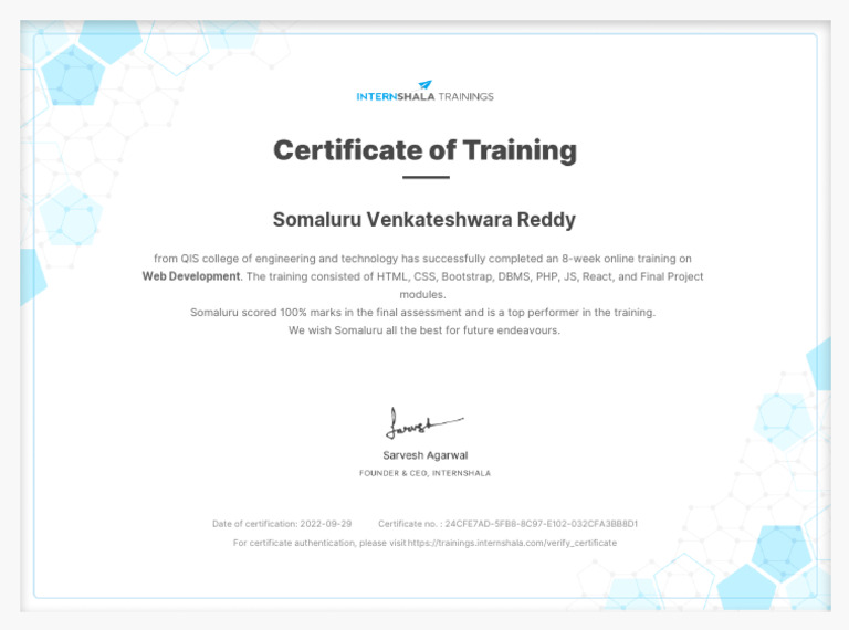 Web Development Training - Certificate of Completion | PDF